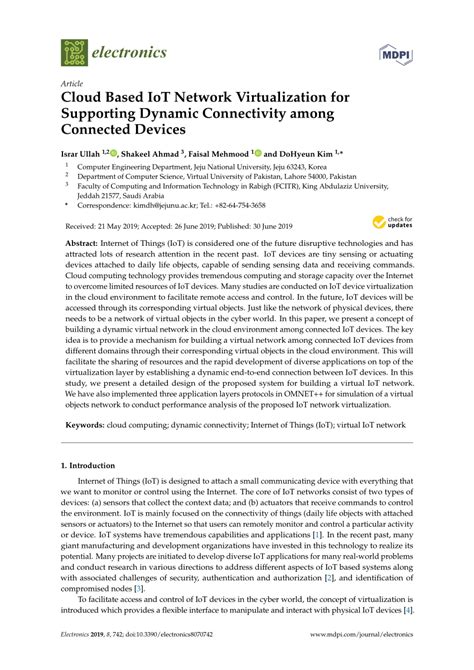 PDF Cloud Based IoT Network Virtualization For Supporting Dynamic Connectivity Among Connected