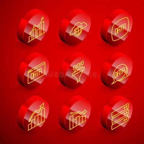 Set Line Pie Chart Infographic Cloud And Shield Data Analysis Binary Code Financial Growth