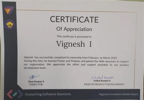 vignesh vicky on linkedin internship flutter firebase