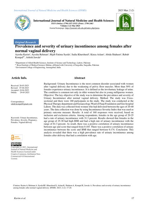 Pdf Prevalence And Severity Of Urinary Incontinence Among Females