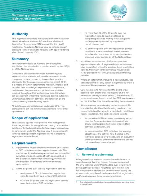 Authority Optometry Board Of Australia Pdf Optometry Professional Development