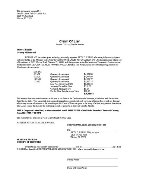Claim Of Lien Assessments Pdf