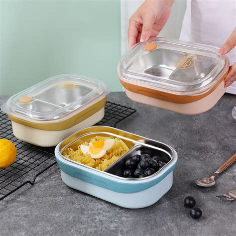 2 Compartment Stainless Steel Portion Control Lunch Containers Box From