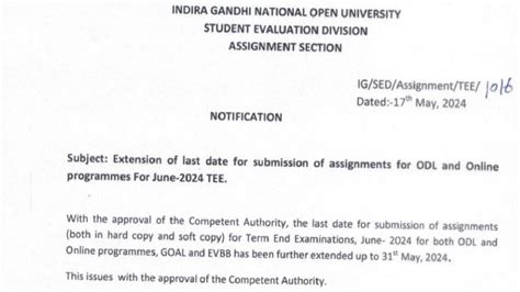 Ignou Assignment Submission Deadline Extended Again To May 31