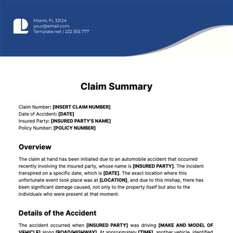 Free Claim Summary Template To Edit Online