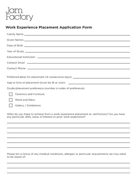Fillable Online 1 Work Placement Application Form 2docx Fax Email