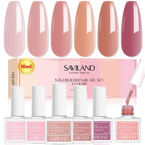 Saviland 6 Colors Builder Nail Gel Set 5 In 1 Nudes Pink Builder Gels
