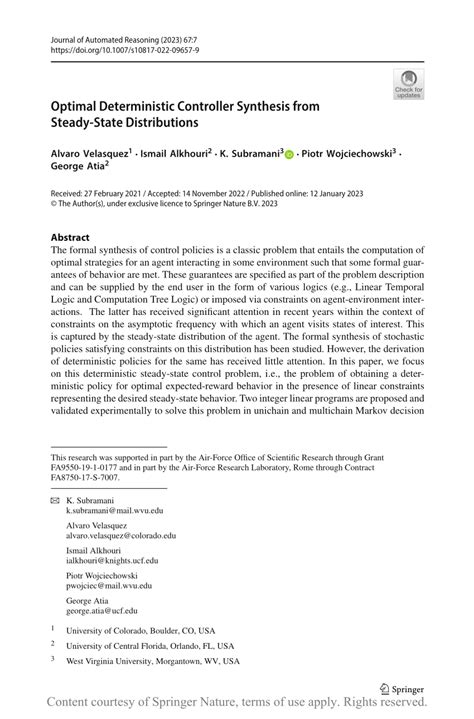 Optimal Deterministic Controller Synthesis From Steady State Distributions Request Pdf