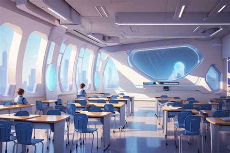 Premium Ai Image Illustration Futuristic School Classroom
