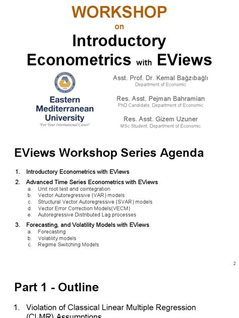 workshop on introductory econometrics with eviews an overview of key