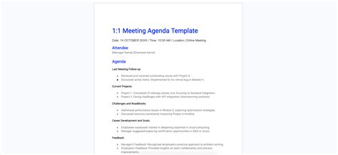 Easy 1 1 Meeting Template For Software Engineering Managers