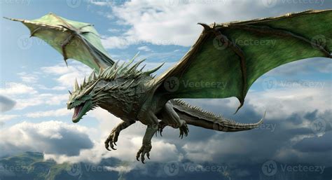 Fantasy Dragon Ferocious Monster Vicious Dragon Flying In The Air