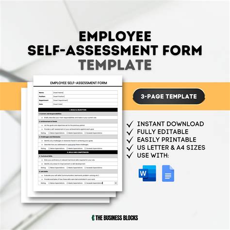 Employee Self Assessment Form Template Performance Review Digital