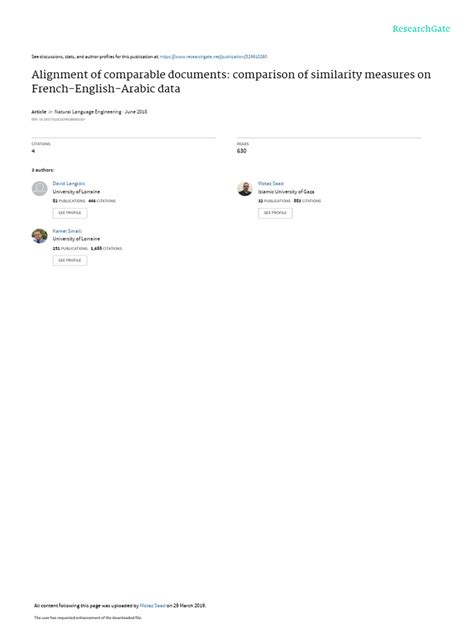 alignment of comparable documents comparison of similarity measures on
