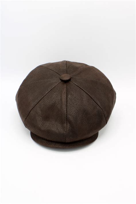 Brown Leather Newsboy Cap Top Quality Made In Italy Agent 74