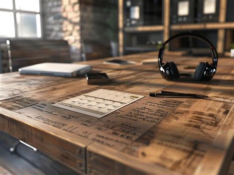 A Wooden Table With Headphones And Headphones On It Premium Ai