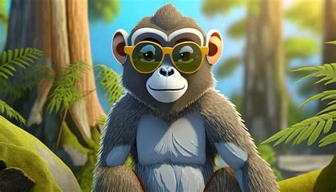 Premium Photo 3d Rendering Of Forest In Stand Monkey And Wear Sunglass