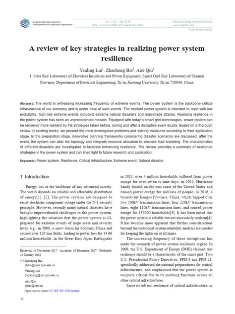 A Review Of Key Strategies In Realizing Power System Resilience Pdf