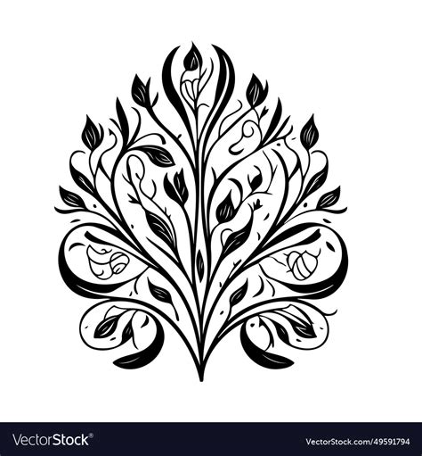 Symmetrical Ornament Floral Design Element Black Vector Image