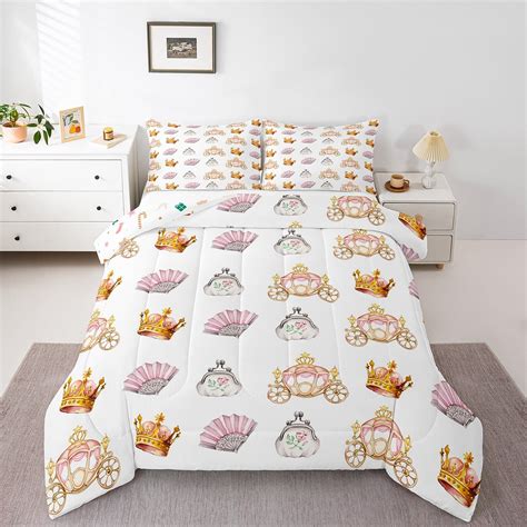 Princess Bedding Set Twin Princess Carriage Fan Crown Comforter Set