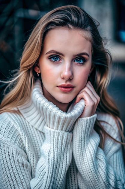 Beautiful British Girl In White Sweater Premium Ai Generated Image