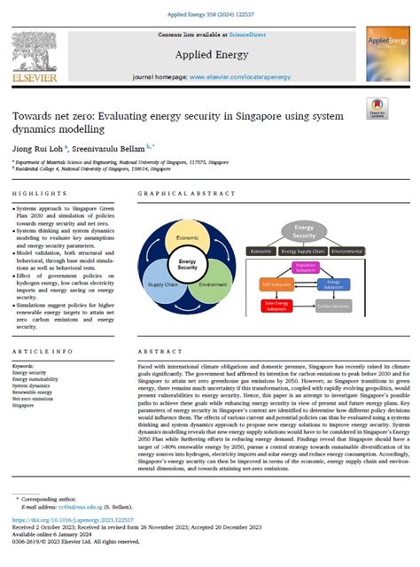 Towards Net Zero Evaluating Energy Security In Singapore Using System