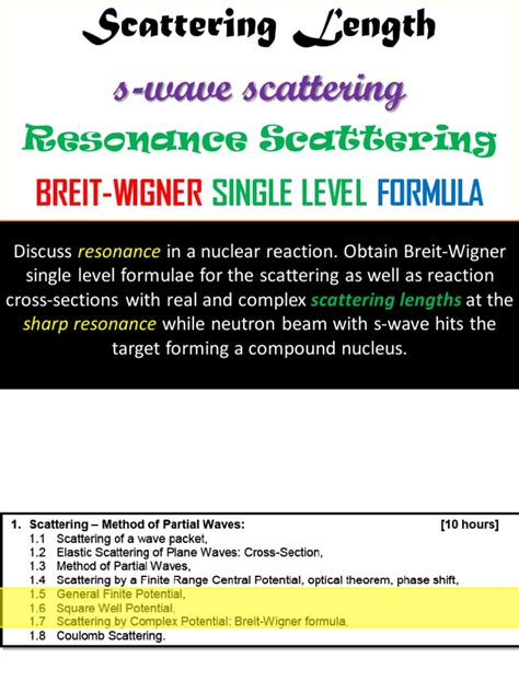 Breit Wigner Formula For S Wave Scattering Pdf Cross Section