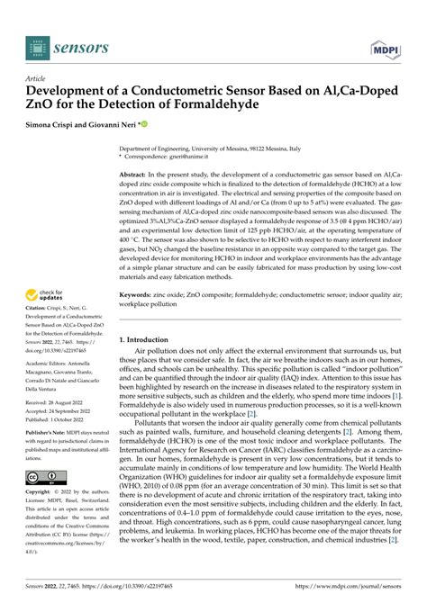 Pdf Development Of A Conductometric Sensor Based On Alca Doped Zno