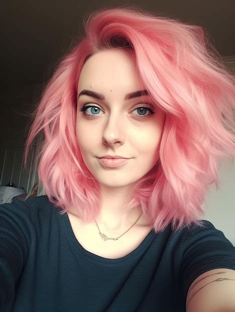 Premium Photo A Woman With Pink Hair Taking A Selfie