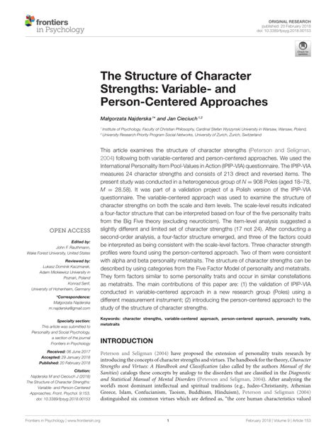 pdf the structure of character strengths variable and person