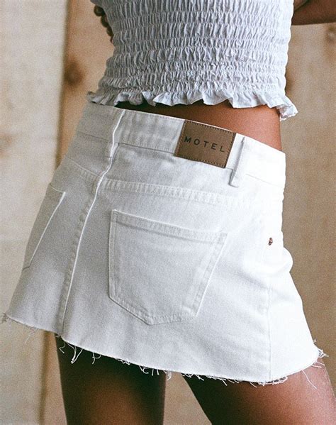 Raw Hem Denim Mini Skirt In True White Mini Skirts Denim Mini Skirt