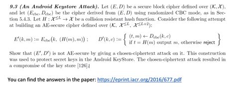 Solved 93 An Android Keystore Attack Let Ed Be A