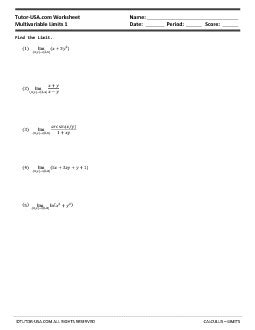 Worksheet Multivariable Limits Calculus Printable