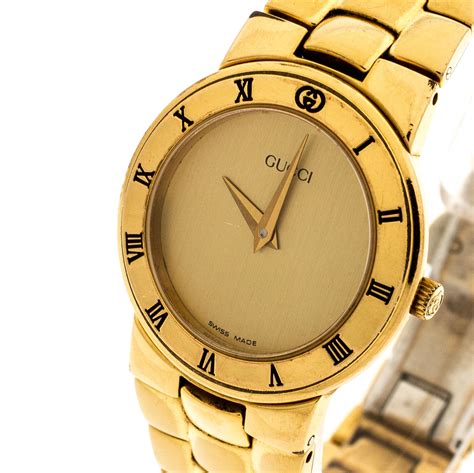 Gucci Golden Gold Plated 33002l Womens Wristwatch 25mm For Sale At
