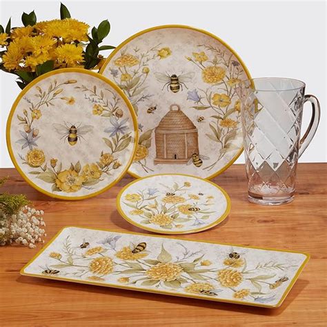Certified International Bee Sweet 12 Piece Melamine Dinnerware Set Service For 4 Multicolor In