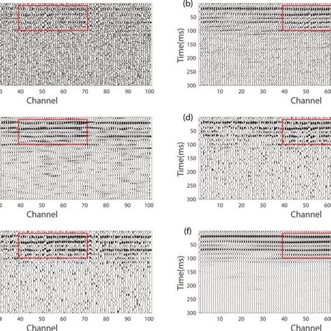 real seismic record and denoised results a field seismic signal b