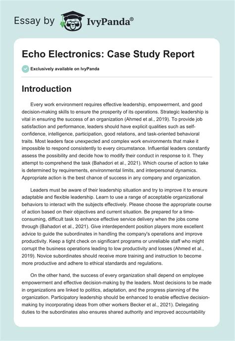 Echo Electronics Case Study Report 1458 Words Case Study Example
