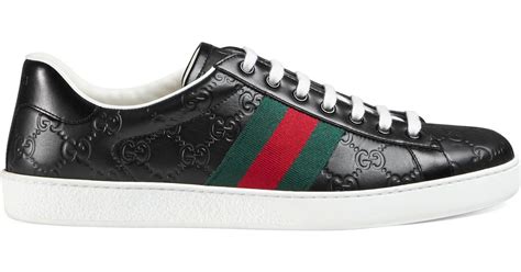 Gucci Mens Shoes Leather Trainers Sneakers Signature In Black For Men