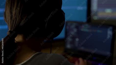 Software Developer Freelancer Woman Female Work With Program Code C