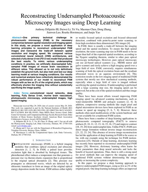 Pdf Reconstructing Undersampled Photoacoustic Microscopy Images Using Deep Learning