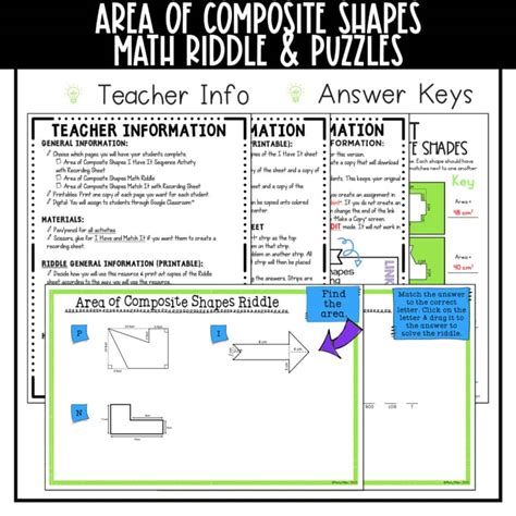 Area Of Composites Math Activities Puzzles And Riddle 6th Grade Math