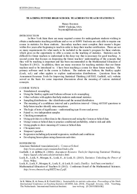 Pdf Teaching Future High School Teachers To Teach Statistics