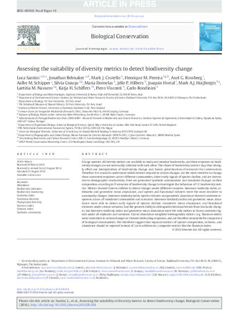 Pdf Assessing The Suitability Of Diversity Metrics To Detect