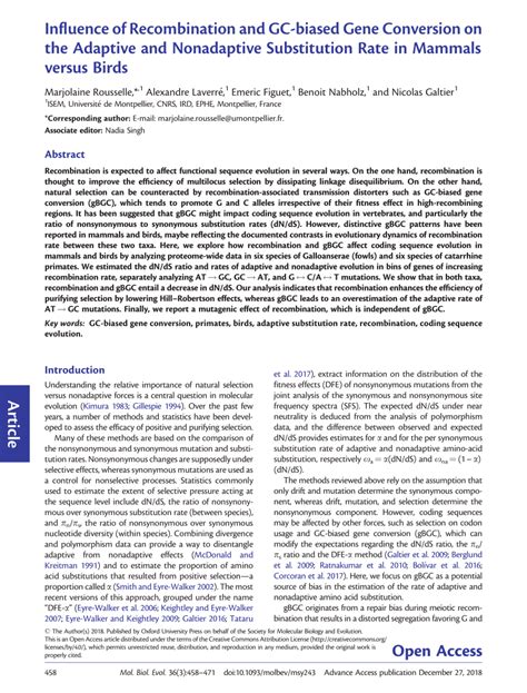 Pdf Influence Of Recombination And Gc Biased Gene Conversion On The