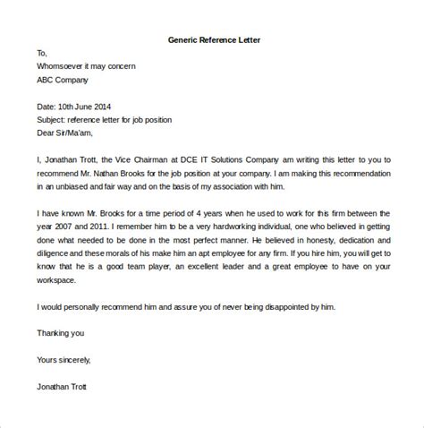Free Reference Letter Templates 24 Free Word Pdf Documents Download