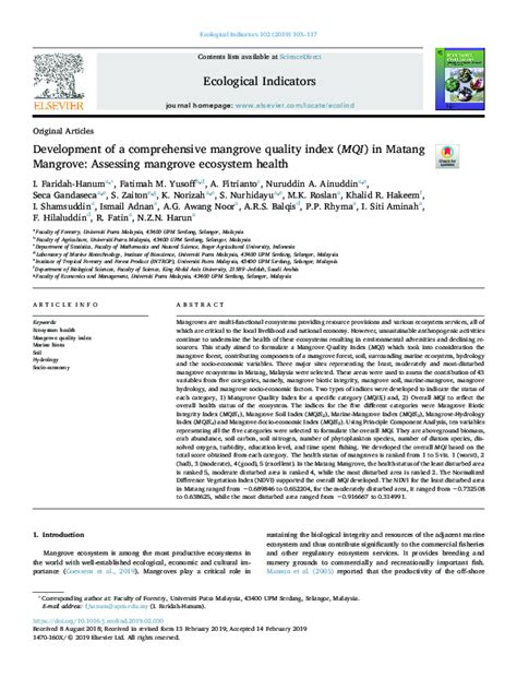Pdf Development Of A Comprehensive Mangrove Quality Index Mqi In