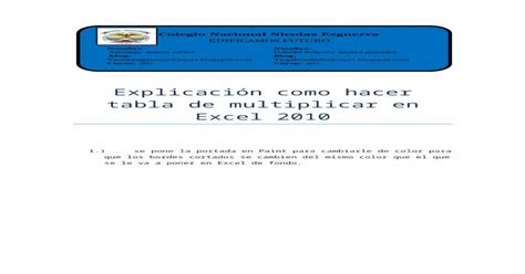 Explicación De Como Hacer Tabla De Multiplicar En Excel [download Docx]