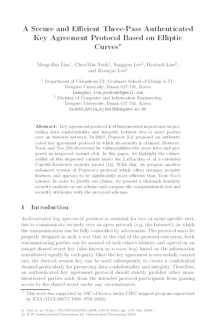 pdf a secure and efficient three pass authenticated key agreement