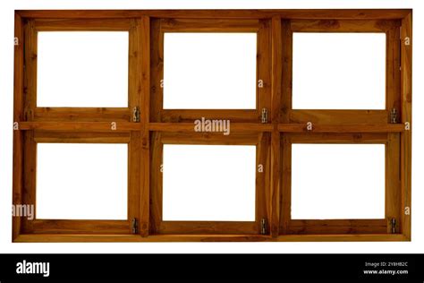 Six Paned Wooden Window With Latchs Isolated On White Background Stock