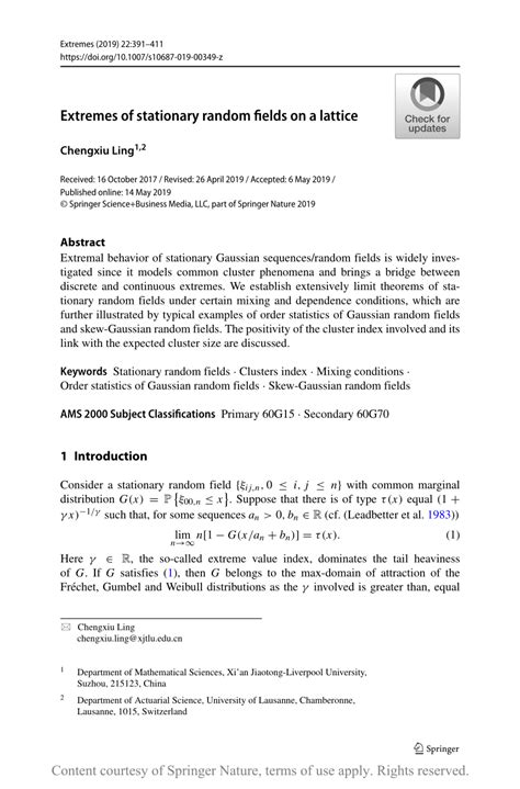 Extremes Of Stationary Random Fields On A Lattice